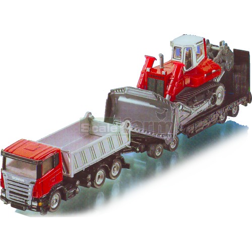 SIKU 1854 - Scania Truck With Trailer And Liebherr PR 764 Bulldozer