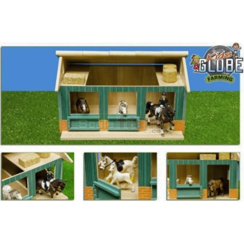 Kids Globe 610002 - Wooden Horse Stable with Workshop and 2 Loose Boxes