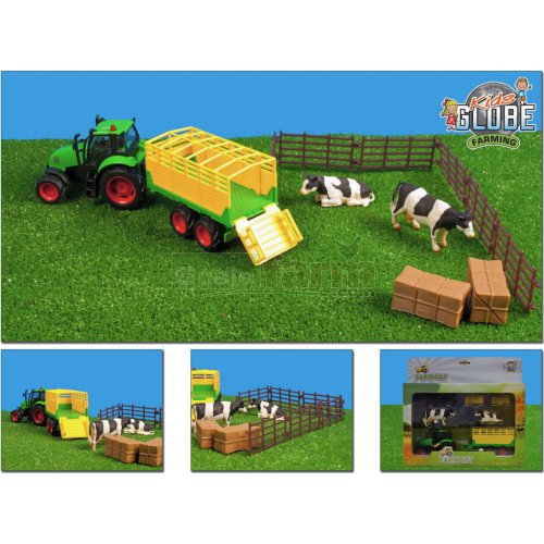 Kids Globe 510727 - Farm Playset with Tractor, Trailer, Fencing and Cows